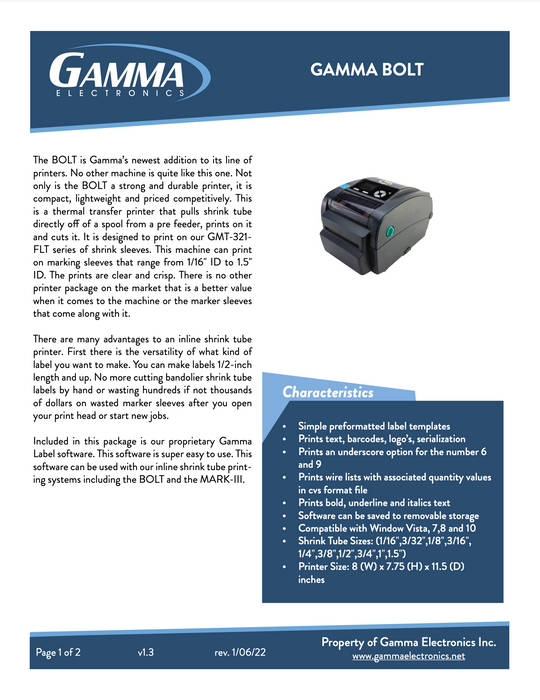 Gamma Bolt Heat Shrink Printer Bundle – Gamma Electronics