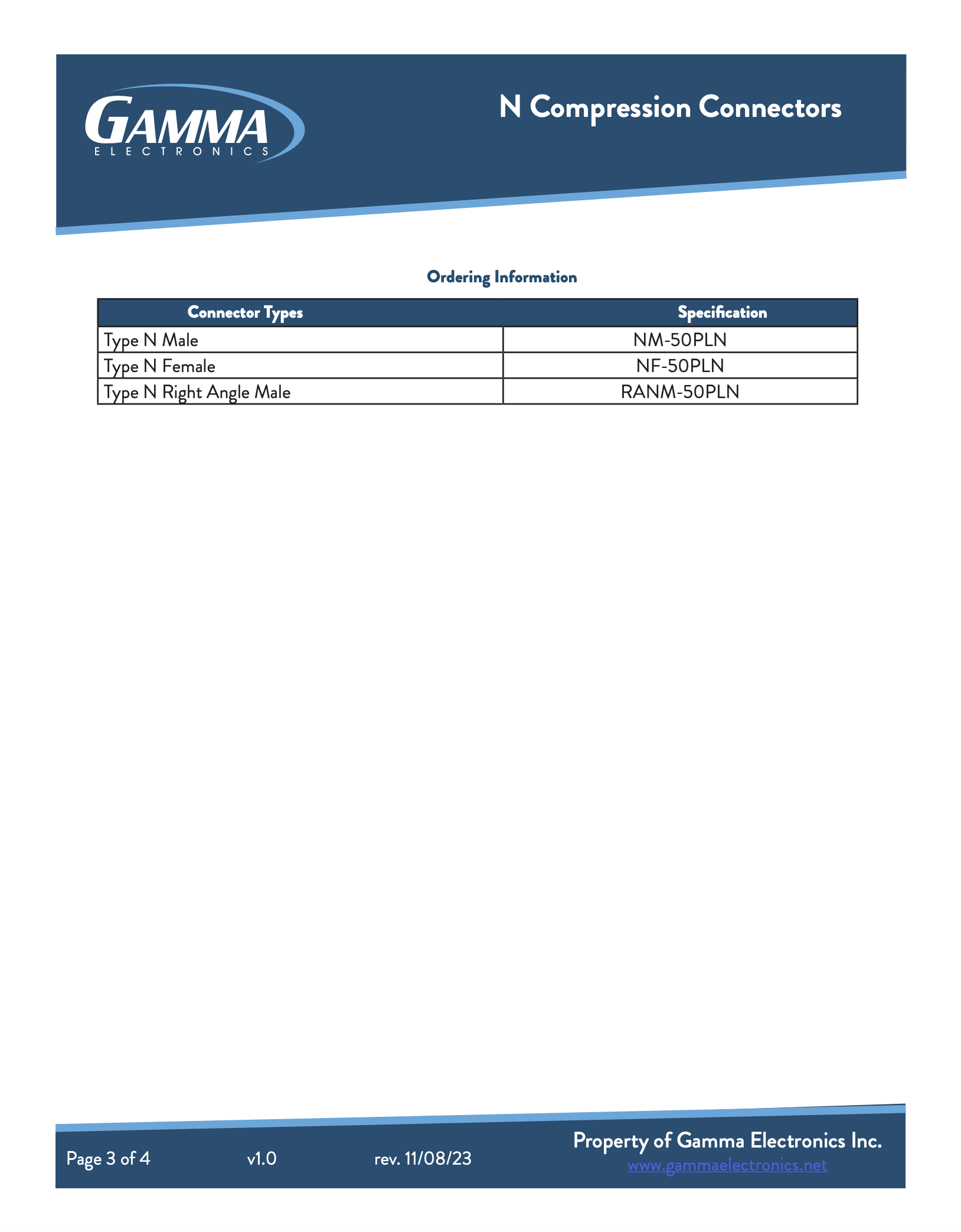 Gamma RF Compression Connectors Type N male – Gamma Electronics